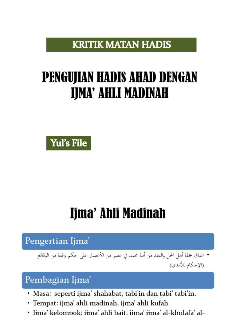 Pengujian Hadis Ahad dan Ijma' Madinah | PDF