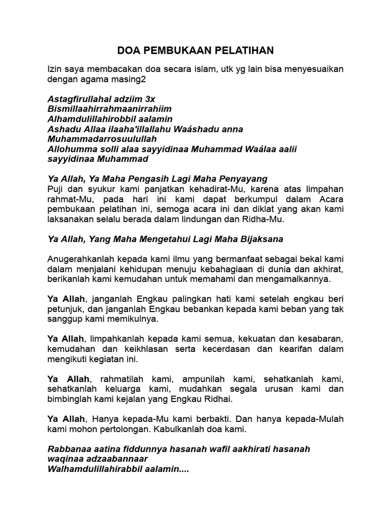 Doa Pembukaan Pelatihan | PDF