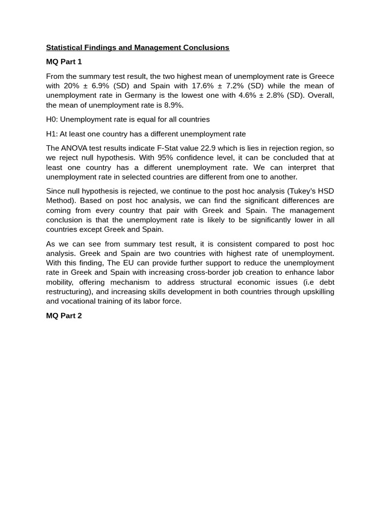 Statistical Findings and Management Conclusions | PDF