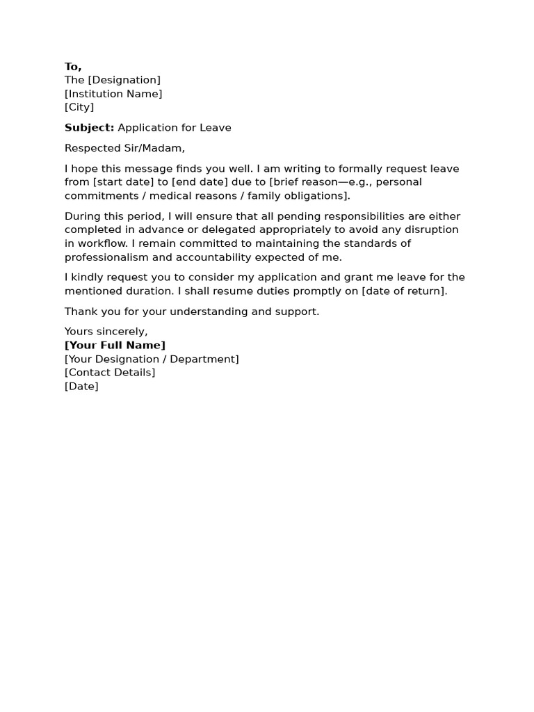 Leave Application Template | PDF