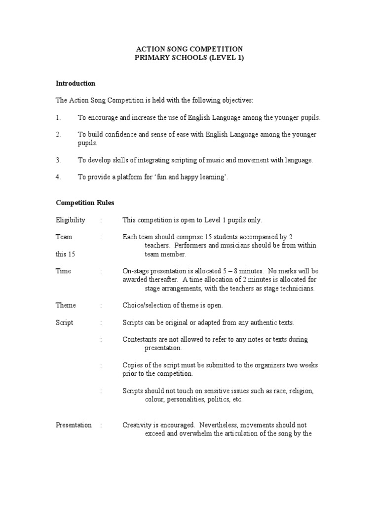 ACTION SONG Guidelines | PDF | Competition | Linguistics