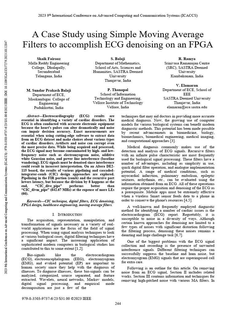 A Case Study Using Simple Moving Average Filters To Accomplish ECG ...