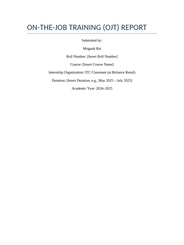 OJT Report Mrigank Rai | PDF | Retail | Brand
