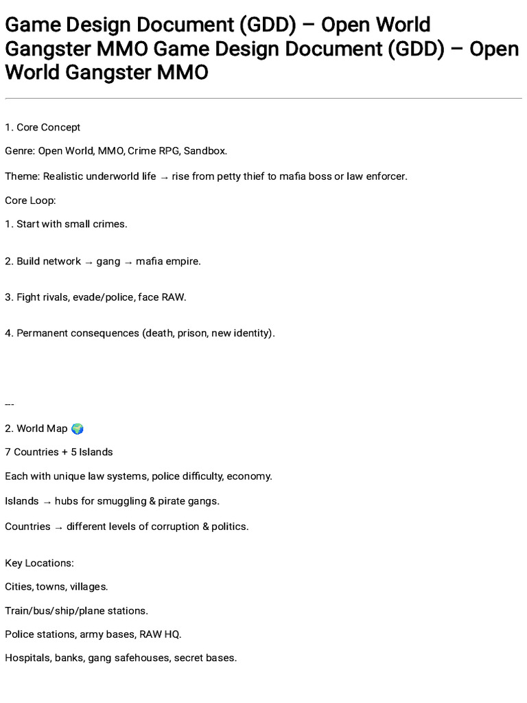 Open World Gangster MMO Game Design Document | PDF | Police | Gangster