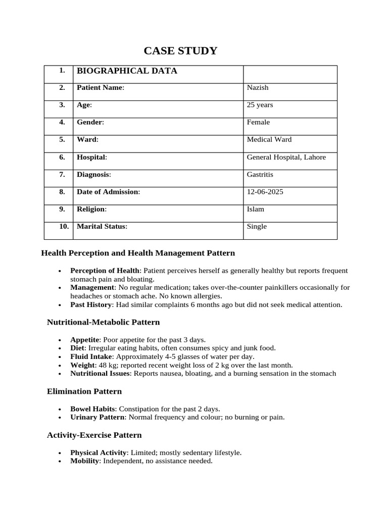 Case Study On Gastritis | PDF | Bloating | Pain