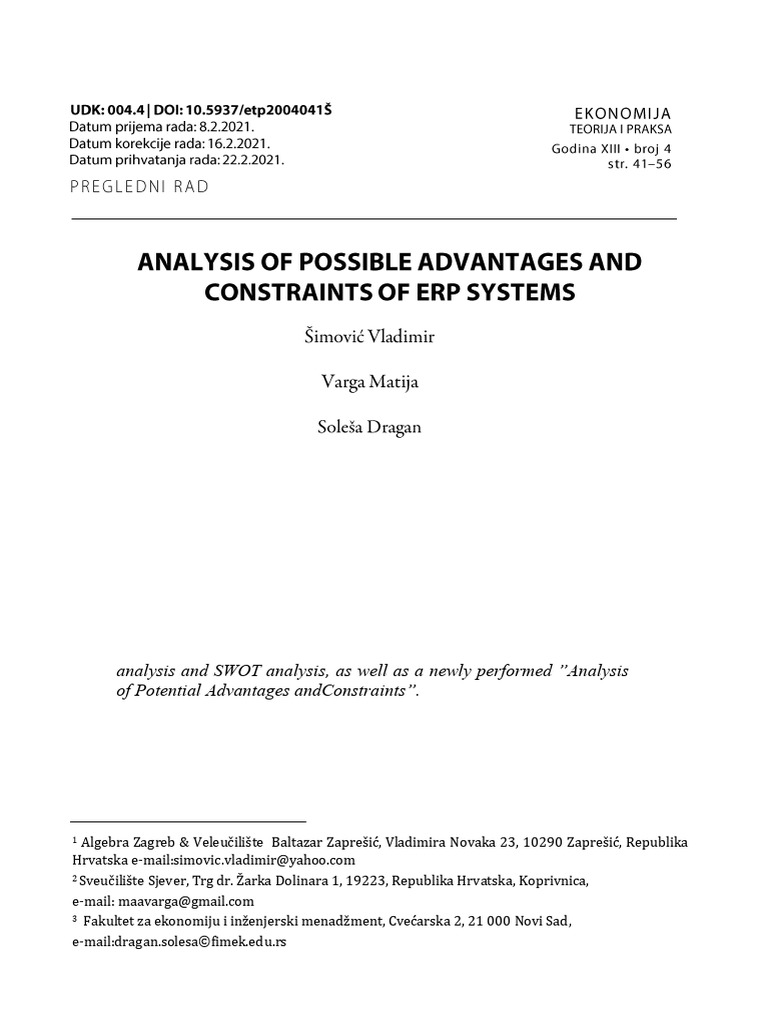 ERP Systems: SWOT Analysis Insights | PDF | Enterprise Resource ...