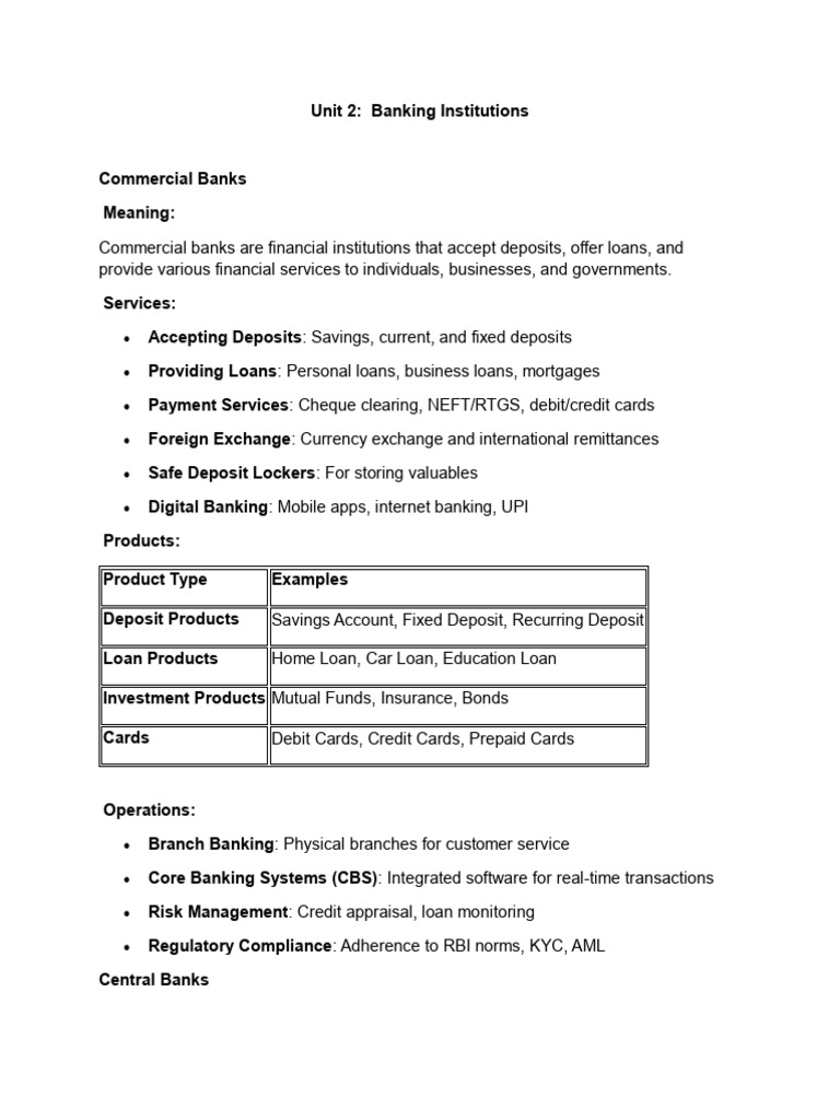 Unit 2 Financial Institution-Banking Institutions | PDF | Banks ...