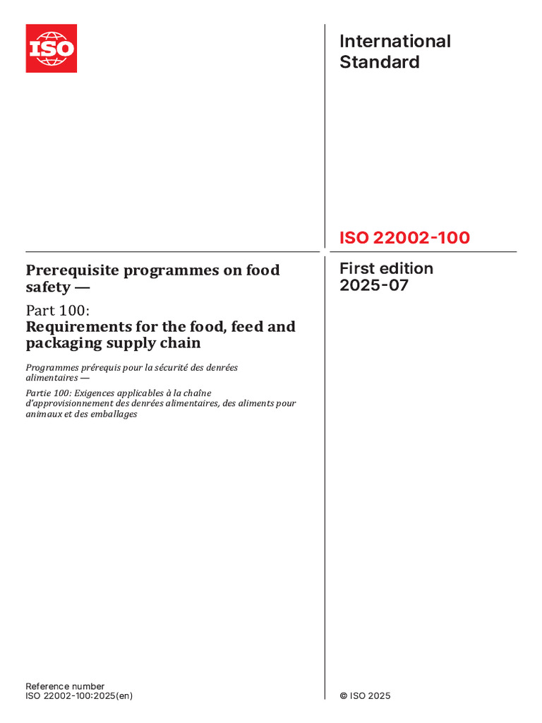 ISO 22002-100:2025 Food Safety Standards | PDF | International ...