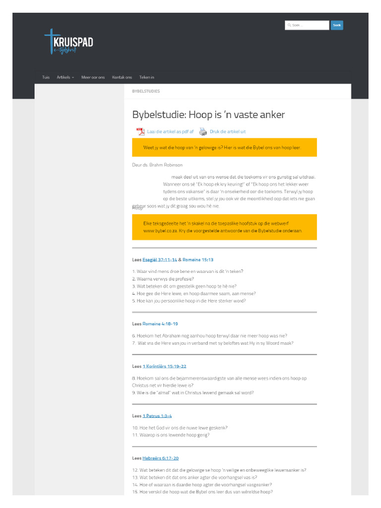 Bybelstudie - Hoop Is 'N Vaste Anker - Kruispad | PDF