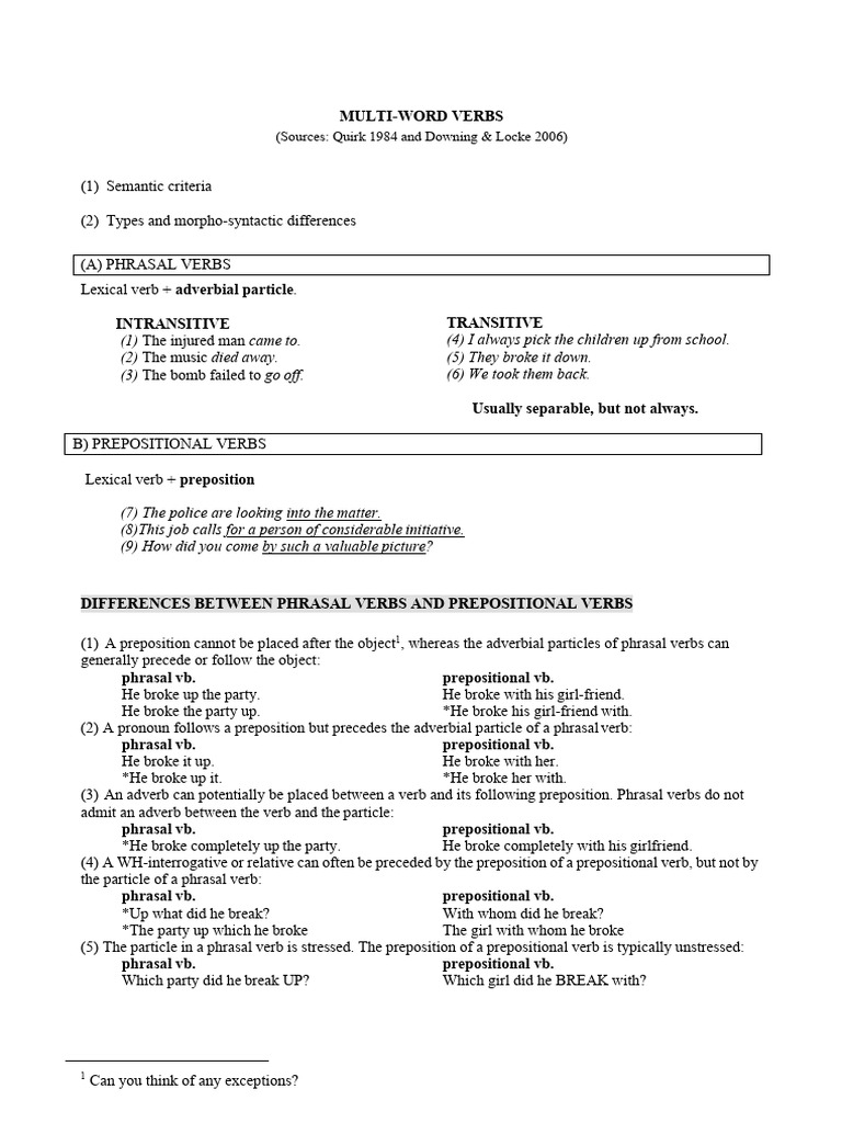 Multiword Verbs-Theory Handout-2024 | PDF | Verb | Semantics