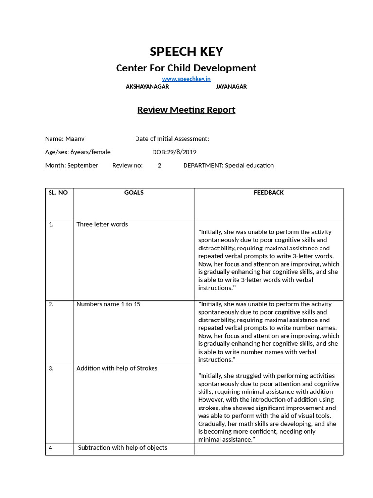 Child Development Review: Progress Report | PDF | Attention | Cognition