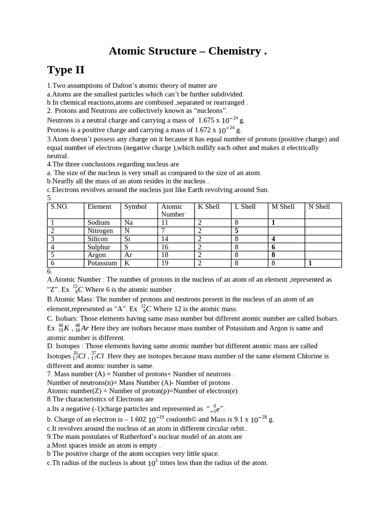 Atomic Structure - Class 8th | PDF | Atoms | Atomic Nucleus