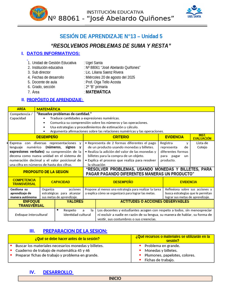 Problemas de Suma y Resta en Matemática | PDF | Billete de banco ...