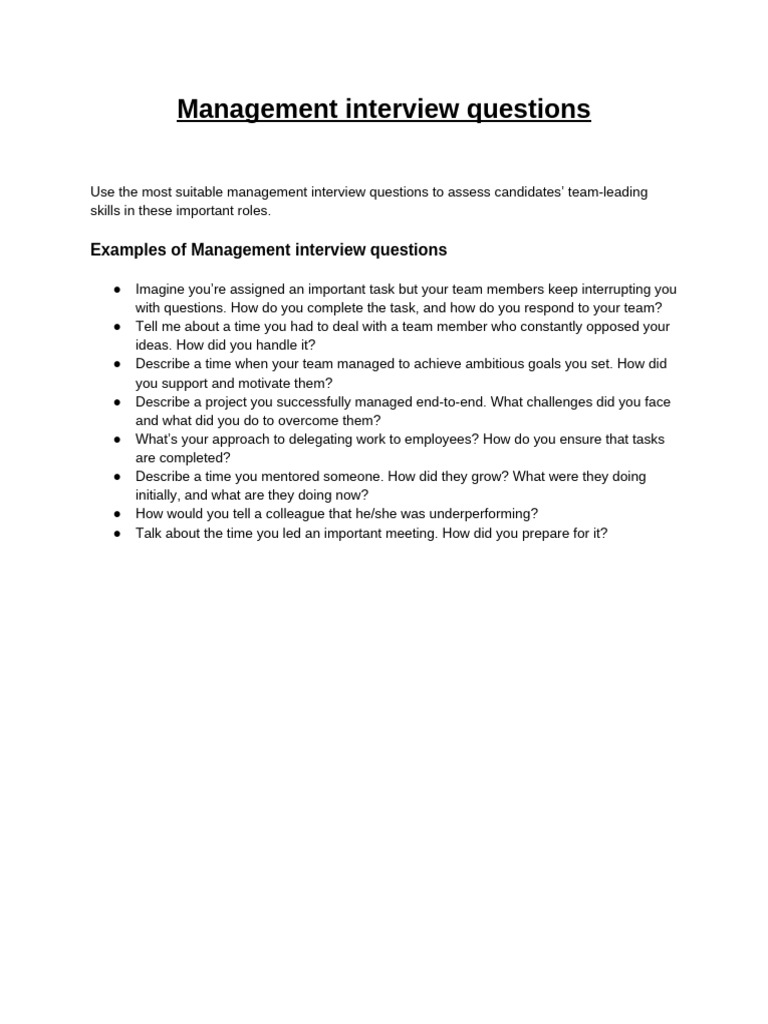 Management Interview Questions Guide | PDF