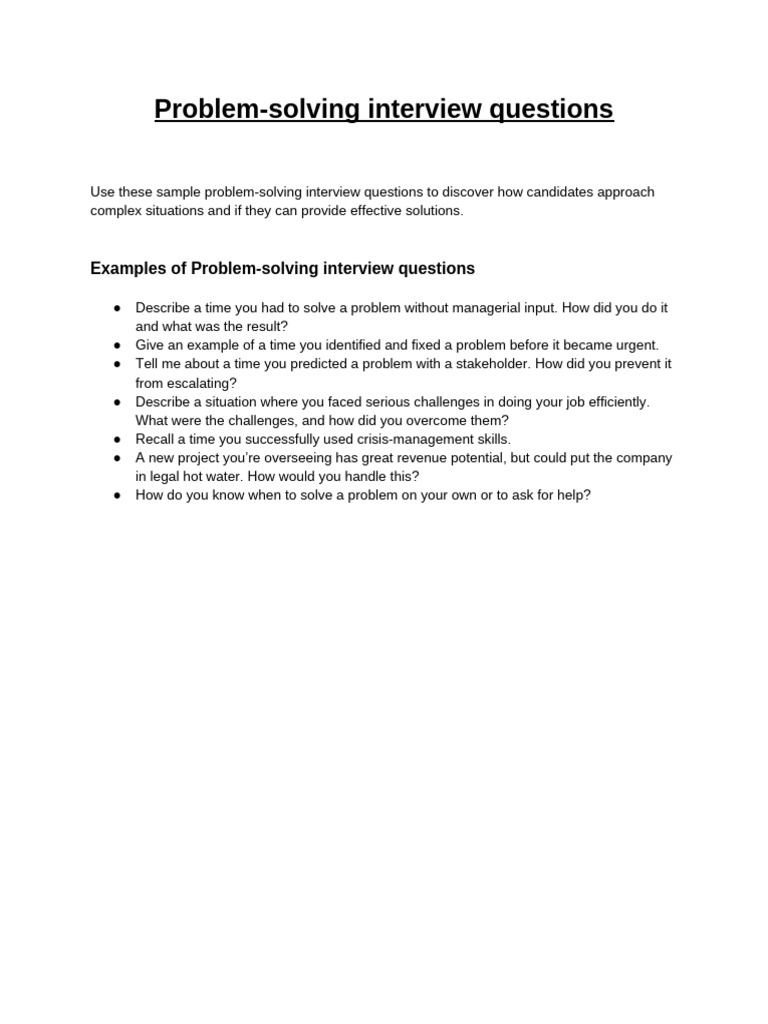 Problem-Solving Interview Questions | PDF