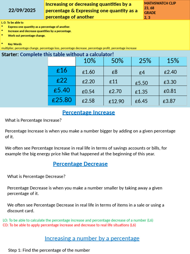 Y10 - Percentage - Increase - and - Decrease - PPT | PDF | Percentage ...