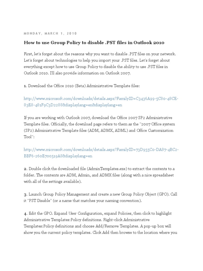 A Comprehensive Guide to Disabling .PST Files in Outlook Using Group ...