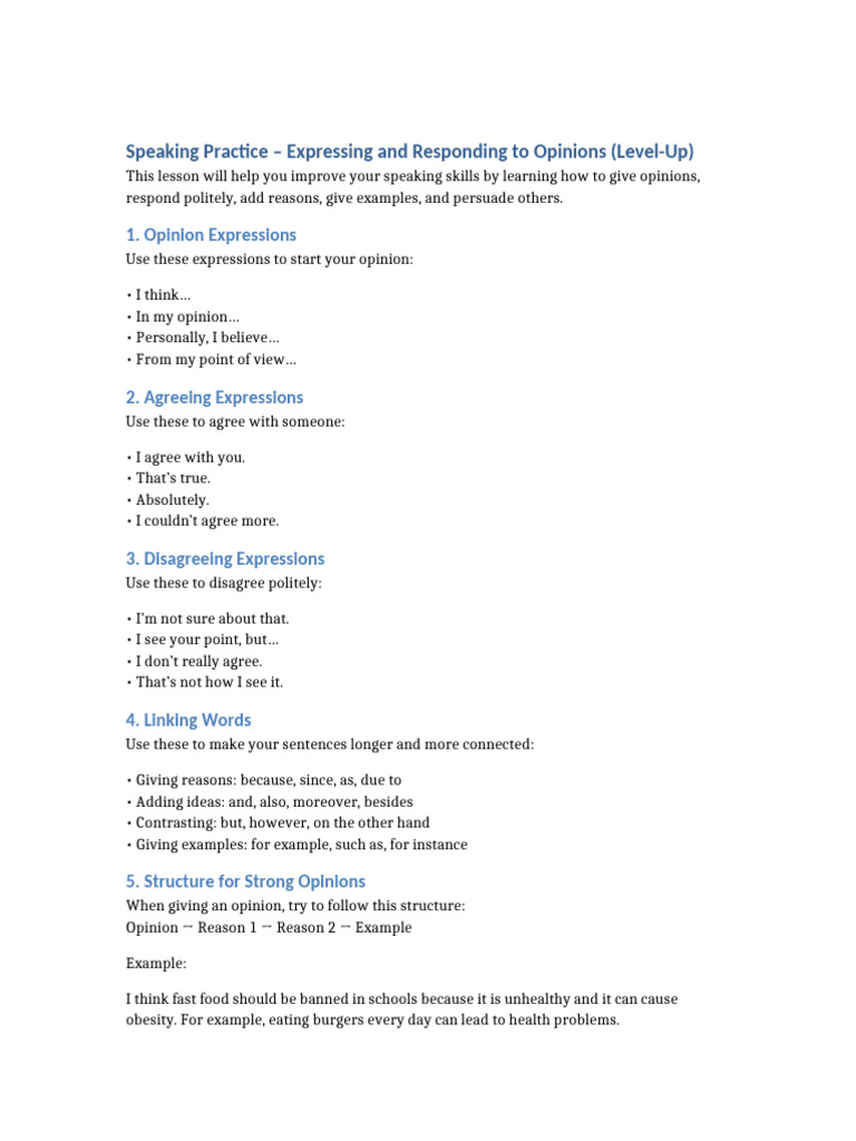 Speaking Skills: Expressing Opinions | PDF