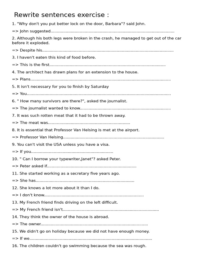 Sentence Rewrite Exercise Guide | PDF | Anger