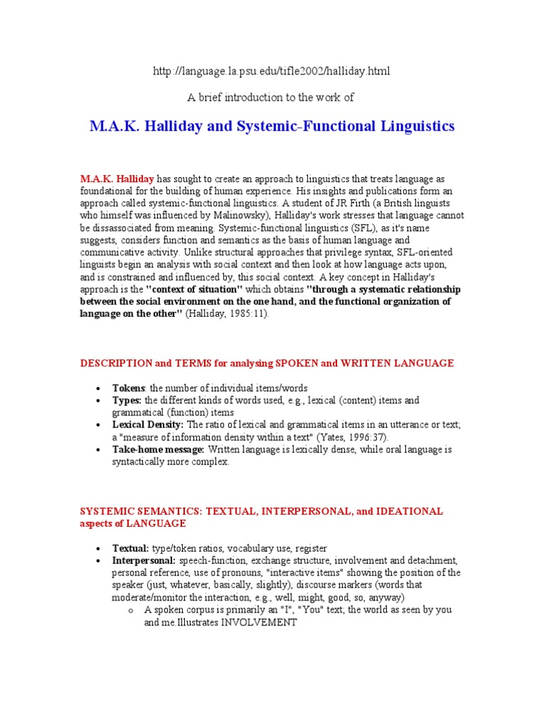 M.a.K. Halliday and Systemic-Functional Linguistics | PDF | Linguistics ...