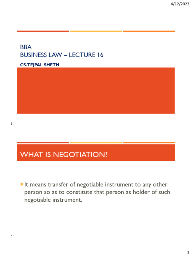 Lecture 16 (Negotiation+Endo.) | PDF | Negotiable Instrument | Private Law