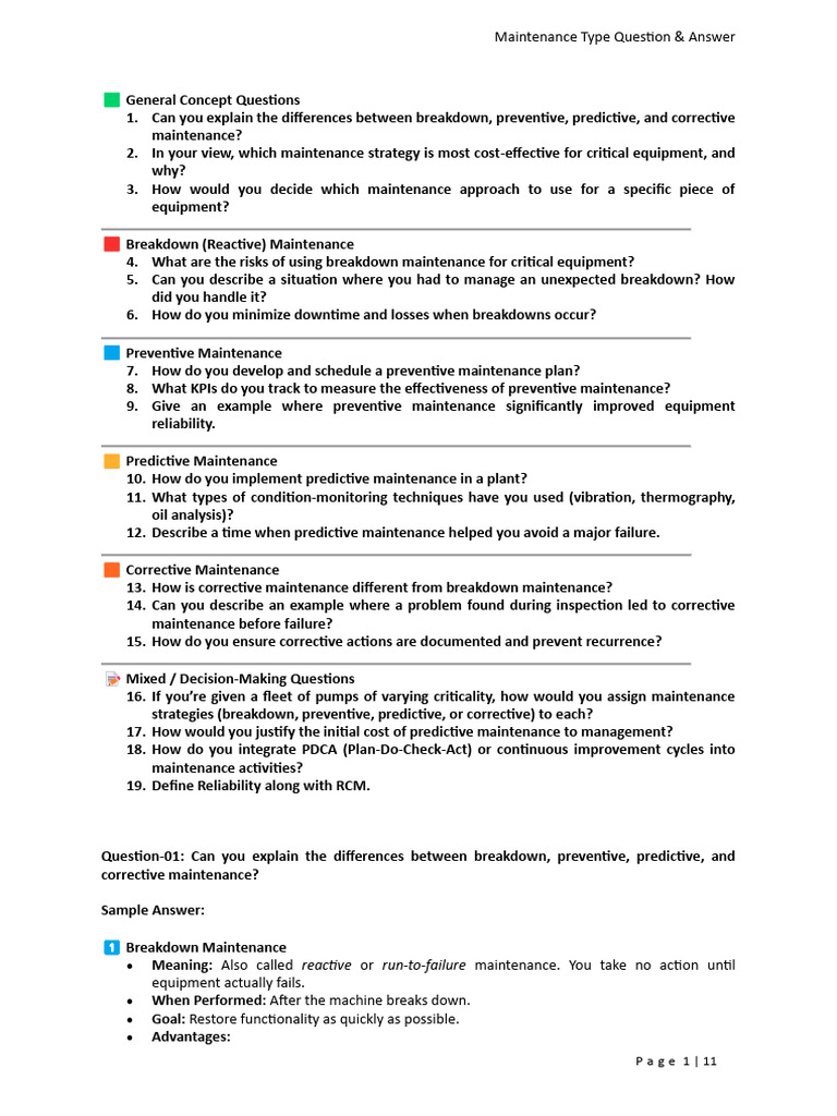 Maintenance Type Question & Answer | PDF | Reliability Engineering | Safety