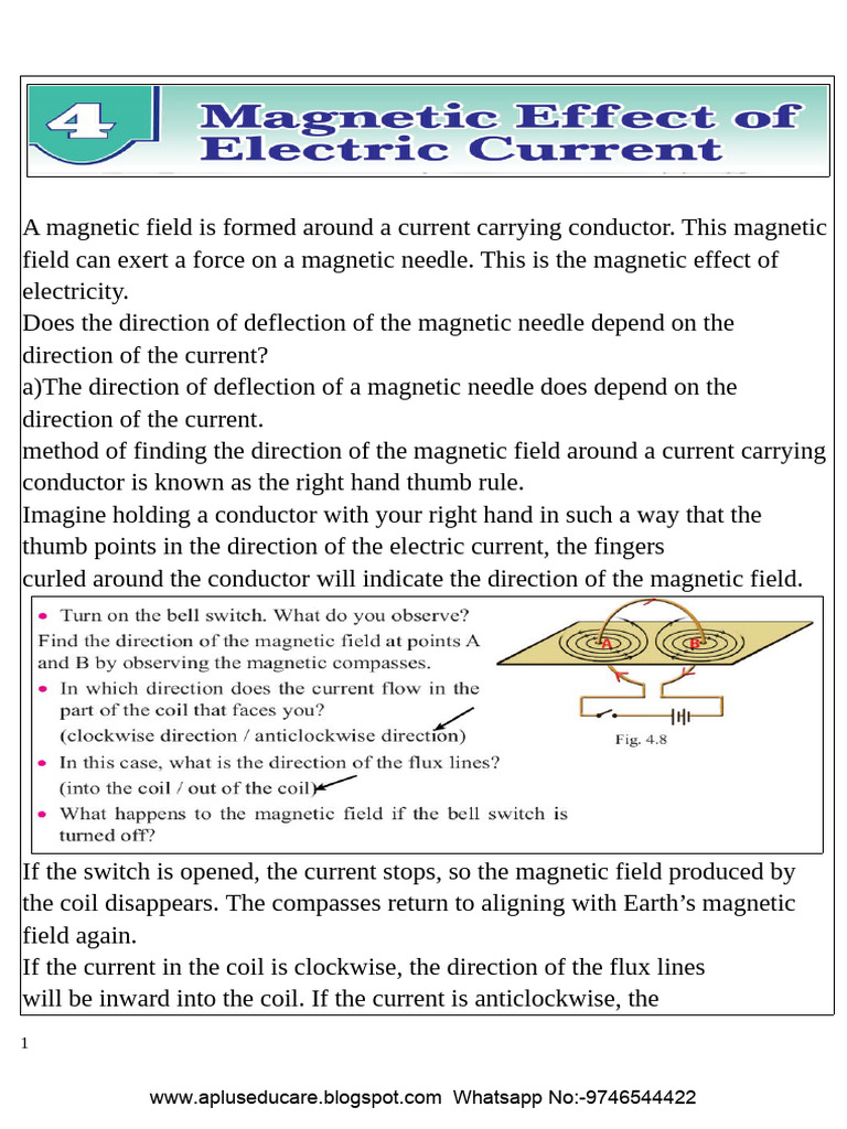 A Blog Sslc Physics Chapter 4 Magnetic Effect of Electric Current PDF Note Em | PDF | Magnetic ...