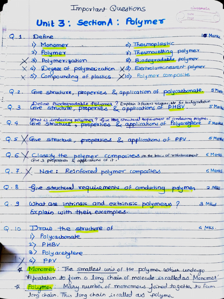 Unit 3 - Section A Polymer Notes | PDF | Physical Sciences | Organic ...