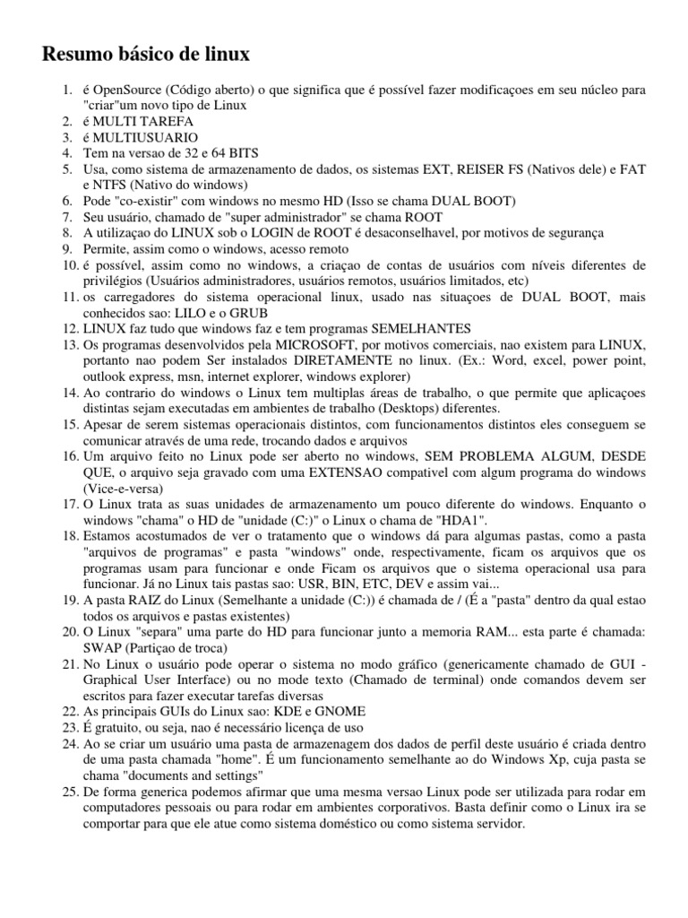 Resumo Básico de Linux | PDF | Linux | Interfaces gráficas do usuário