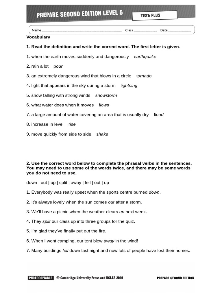 Full PRE-UT-U4P Unit 4 Plus Test With Answers A | PDF | Storms | Weather