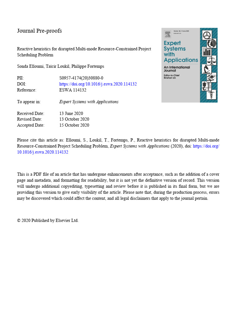 2020 Reactive Heuristics For Disrupted Multi-Mode Resource-Constrained ...