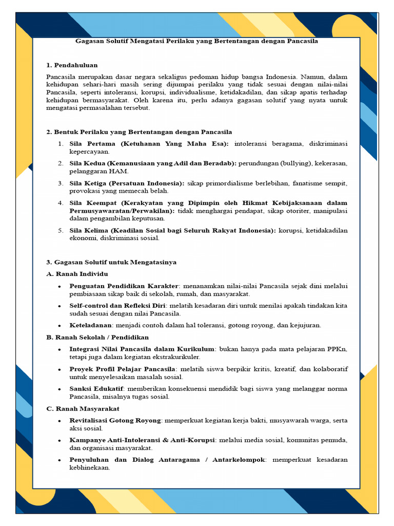 Gagasan Solutif Mengatasi Perilaku Yang Bertentangan Dengan Pancasila | PDF