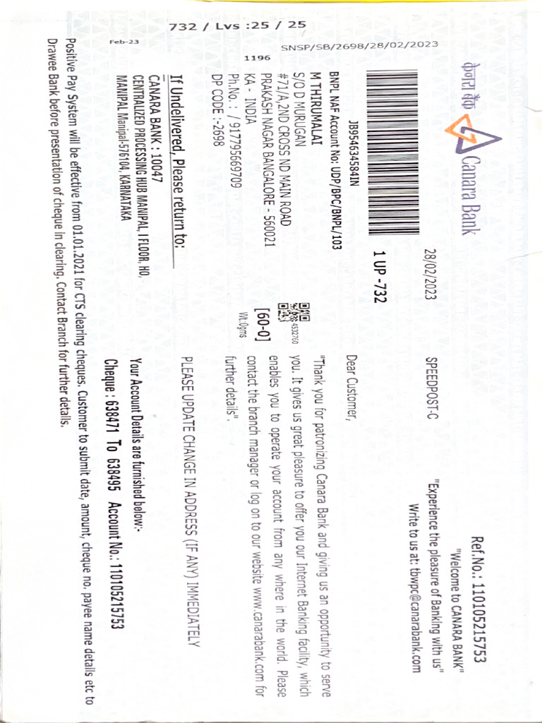 Canara Bank Cheque Book | PDF