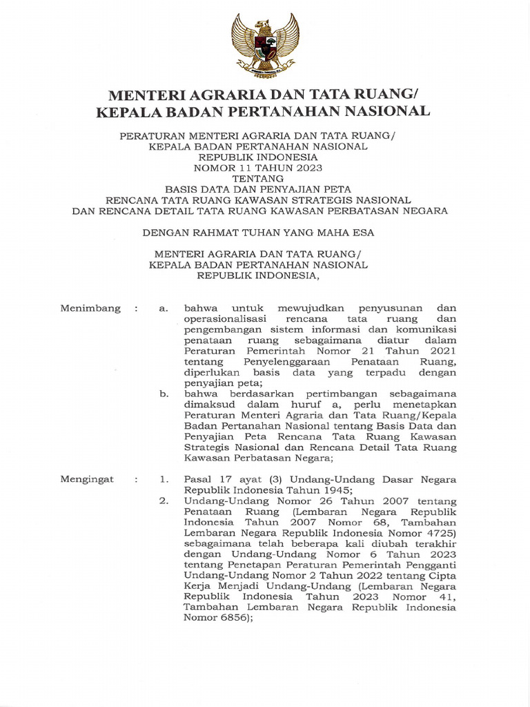 Permen ATR BPN Nomor 11 Tahun 2023 - Ocr | PDF