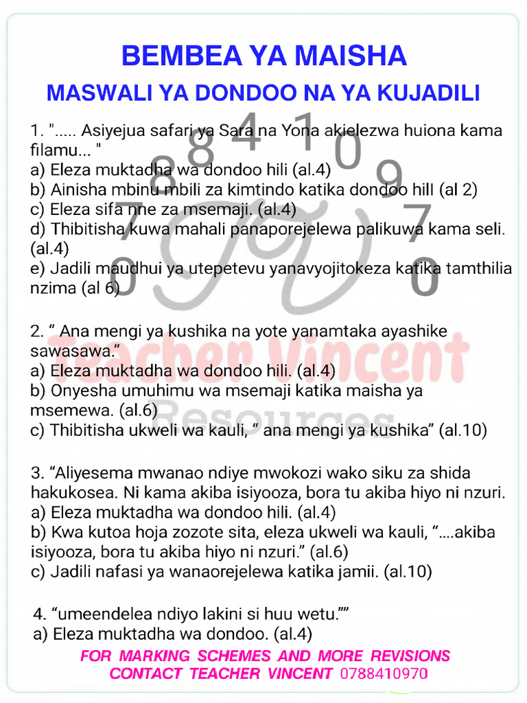 Bembea Ya Maisha Maswali Ya Dondoo Na Ya Kujadili | PDF