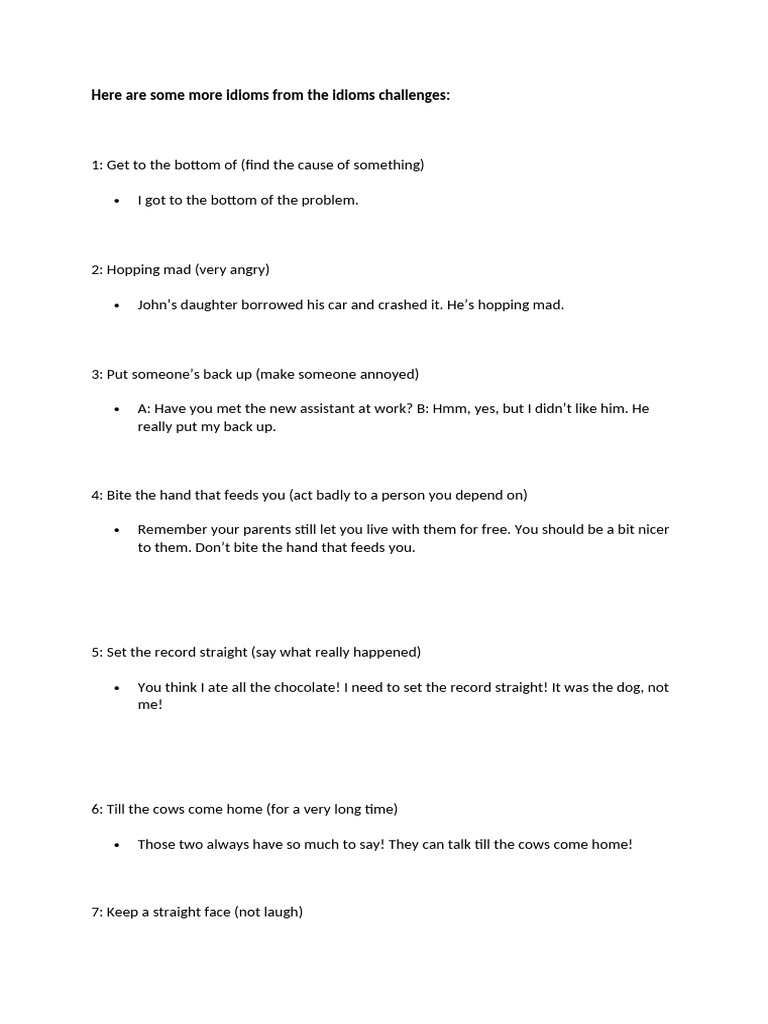 Here Are Some More Idioms From The Idioms Challenges | PDF | Adjective ...
