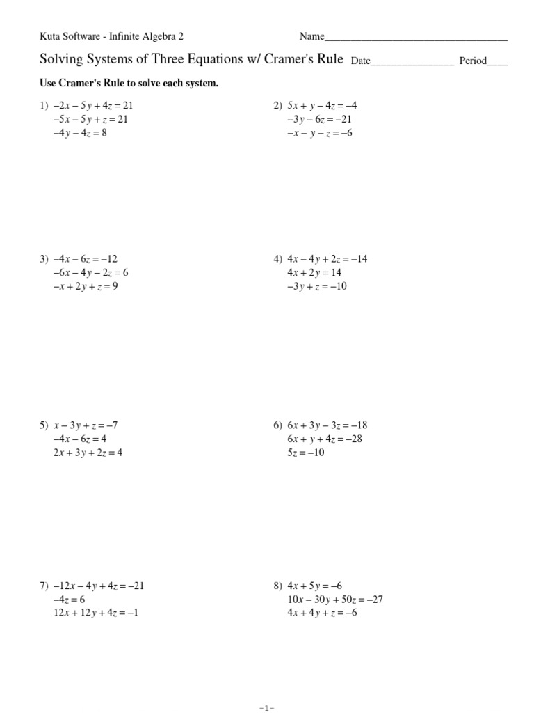 Systems of Three Equations Cramers Rule | PDF | Mathematics | Algebra