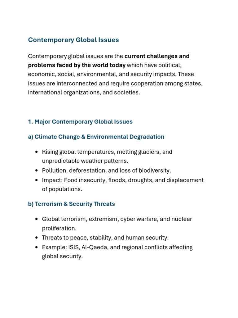 Contemporary Global Issues | PDF | United Nations | International Relations