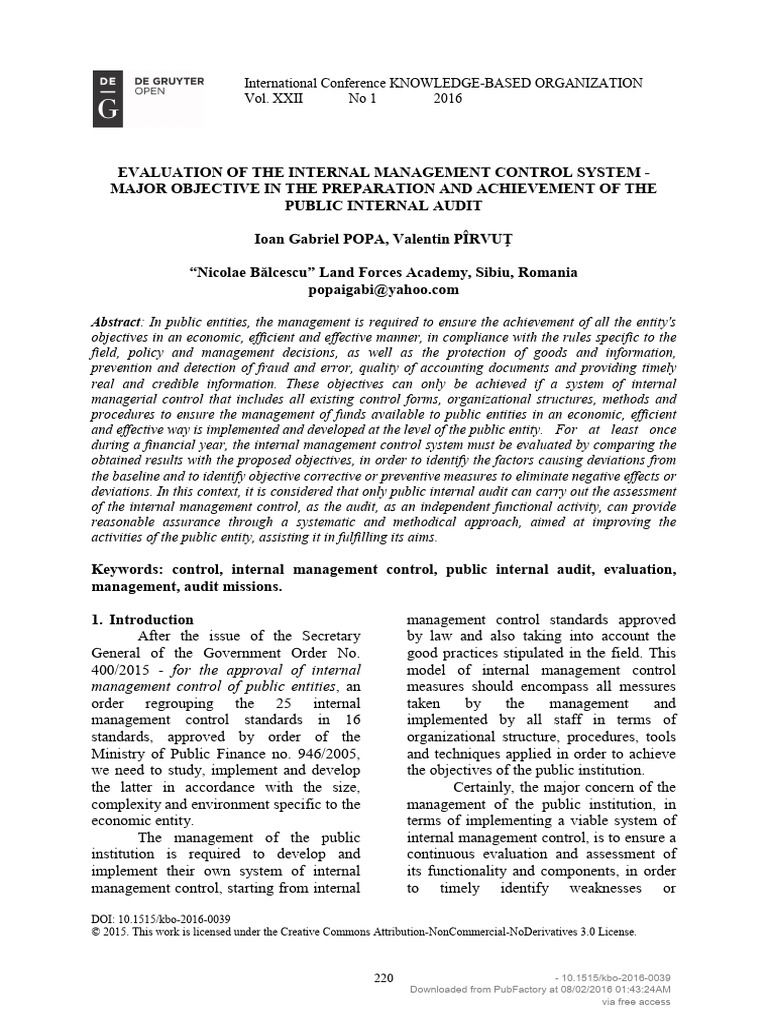 Evaluation of The Internal Management Control Syst | PDF | Internal ...