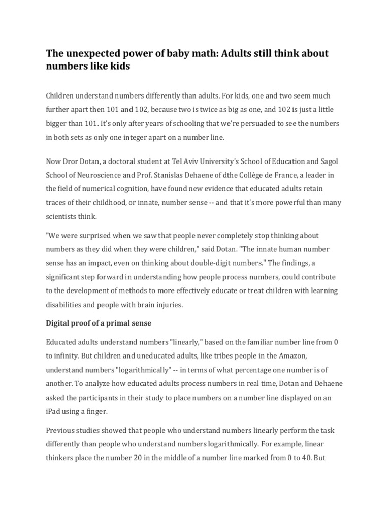 The Lasting Impact of Childhood Number Sense | PDF | Psychological ...