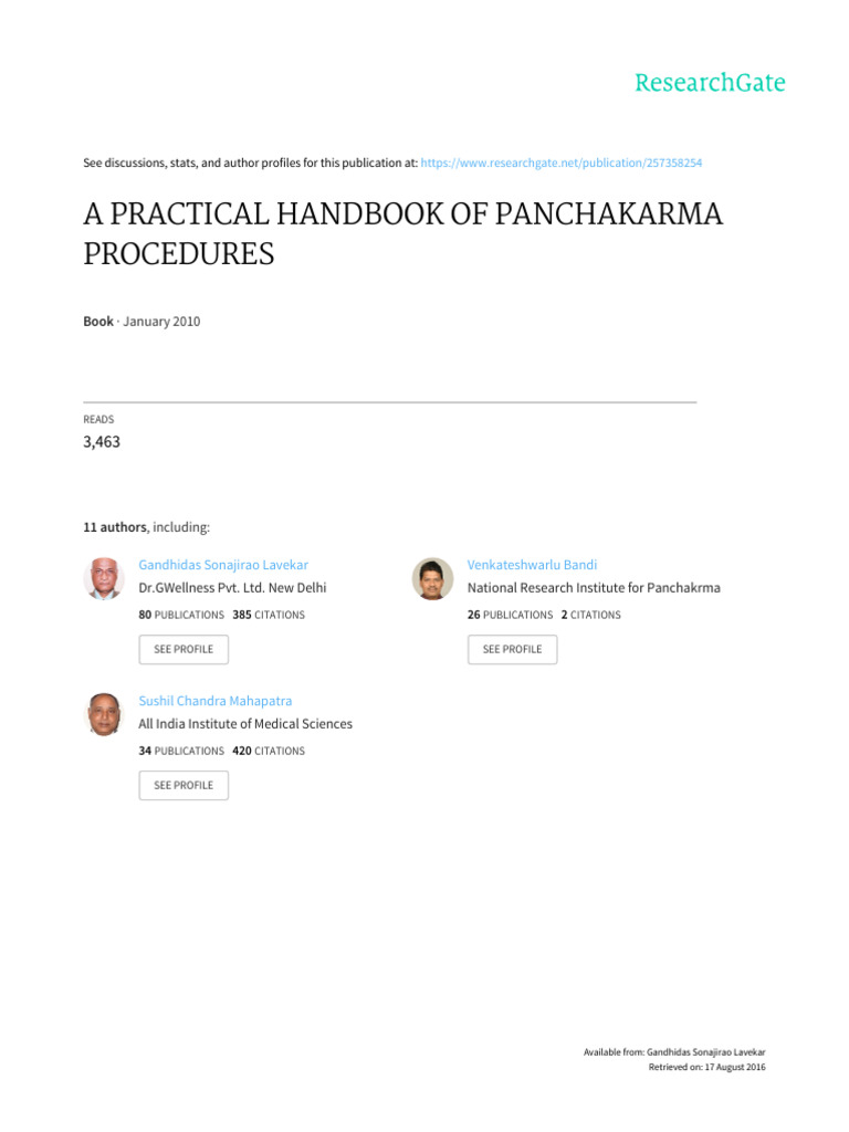 A Practical Hand Book of Panchakarma | PDF | Ayurveda | Medicine