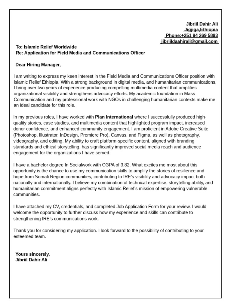 CV Islamic Relief Ethiopia | PDF | Multimedia | Human Communication
