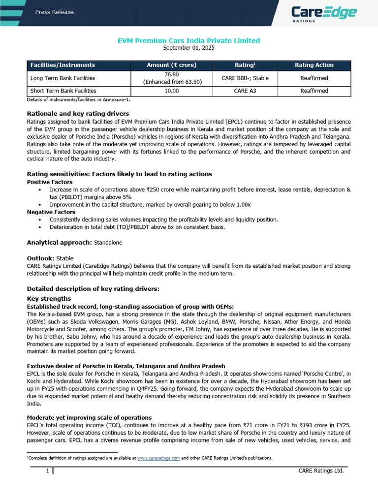 EVM Premium Cars India Private Limited | PDF | Leverage (Finance ...