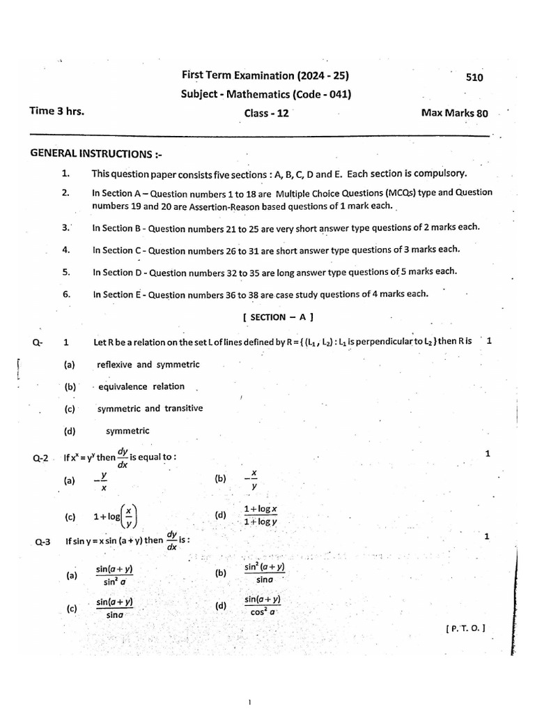 Class XII Last Year Question Paper | PDF