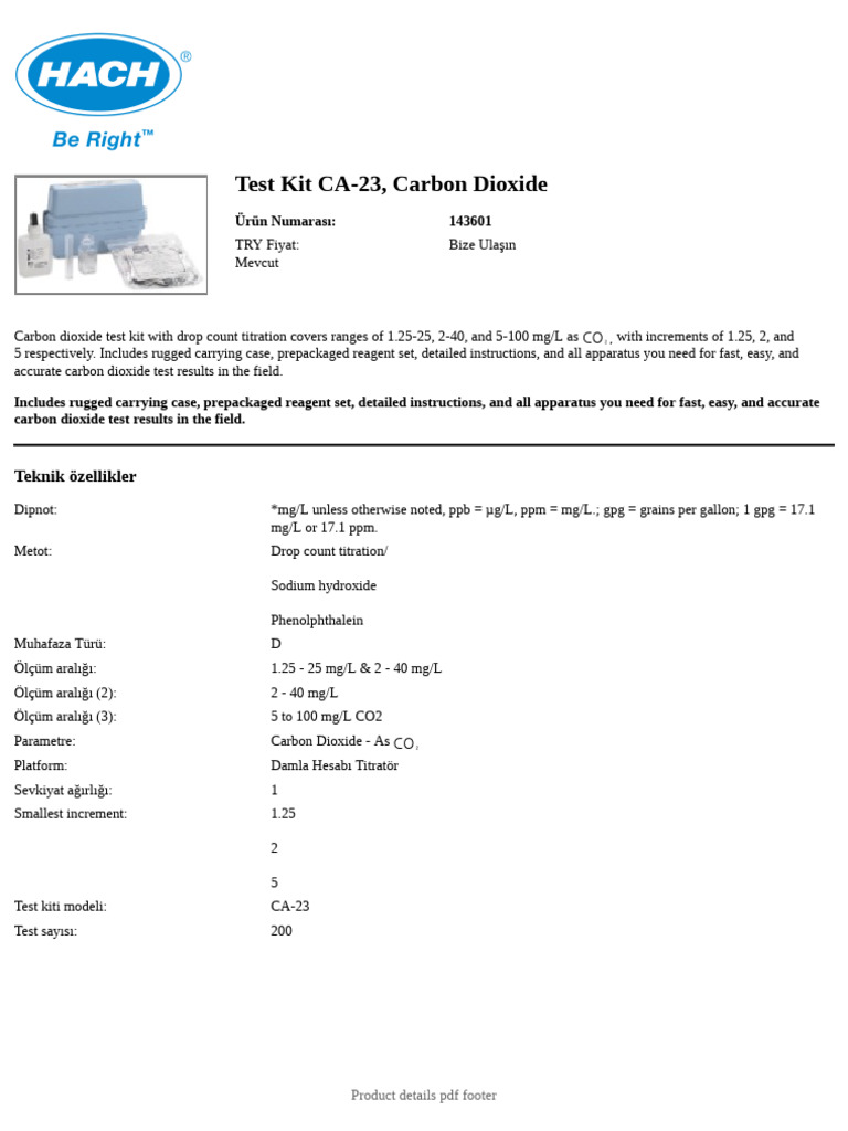 CA-23 Carbon Dioxide Test Kit | PDF