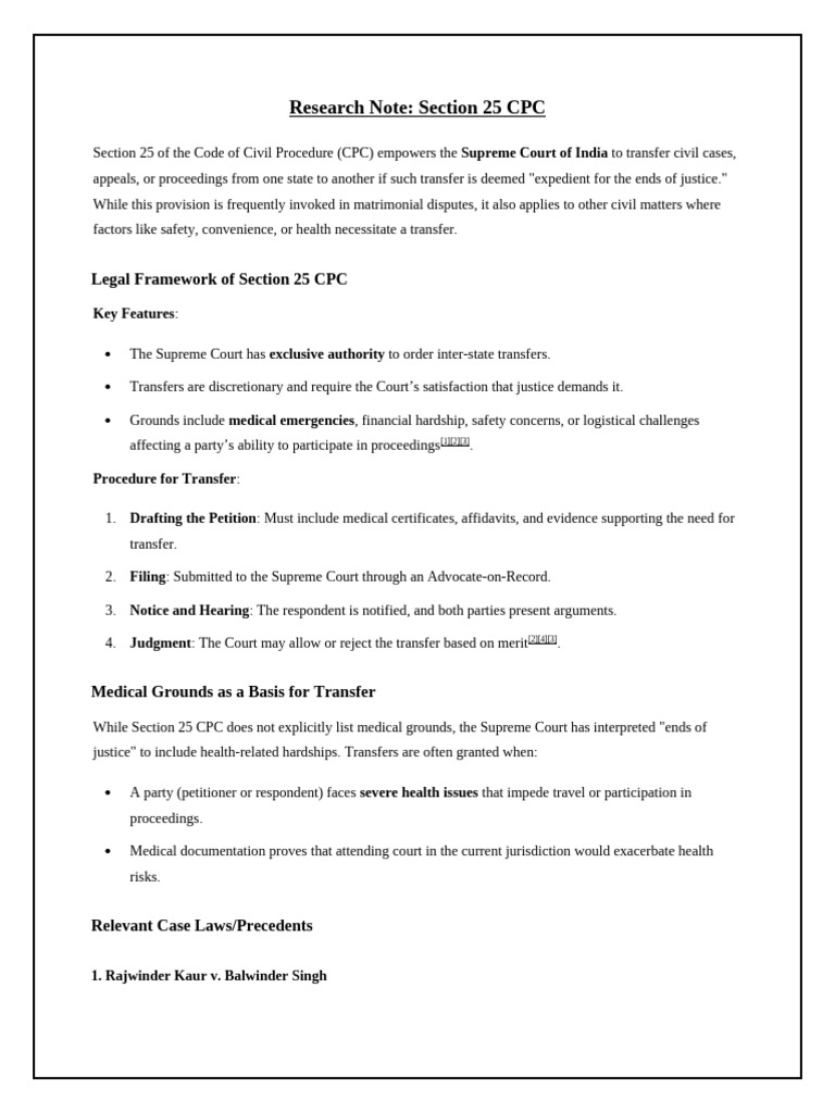 Section 25 CPC - Research Summary | PDF | Supreme Court Of The United ...
