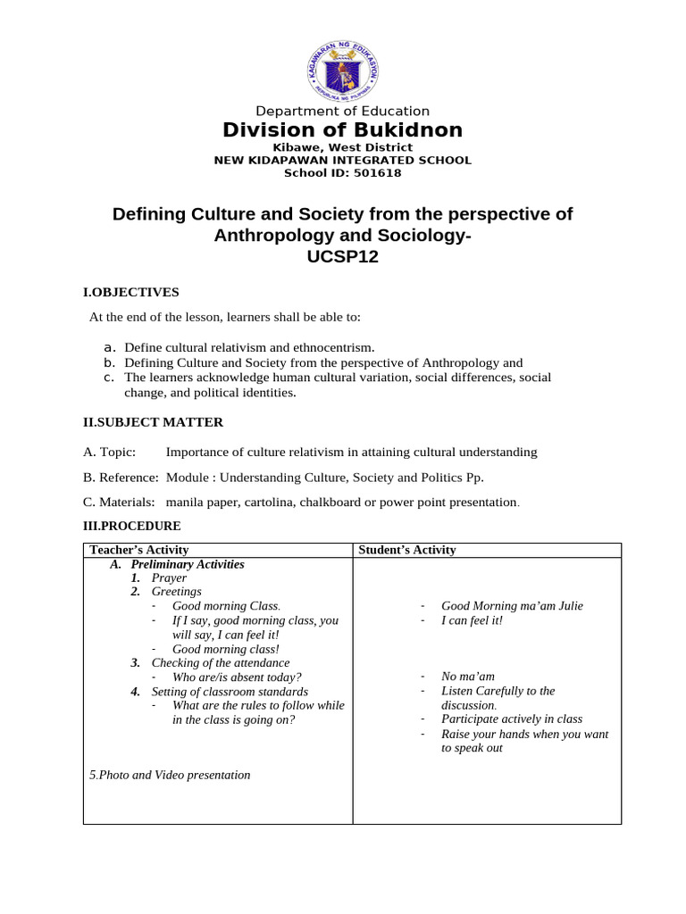Detailed Lesson Plan in Understanding Culture Society and Politics ...