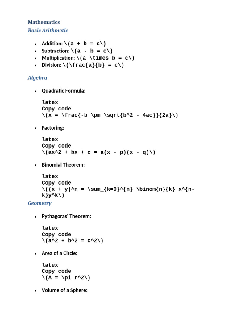 Latex Expression For Maths and Science | PDF | Mathematics | Matrix (Mathematics)