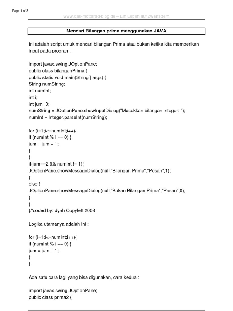 Mencari Bilangan Prima Menggunakan JAVA | PDF