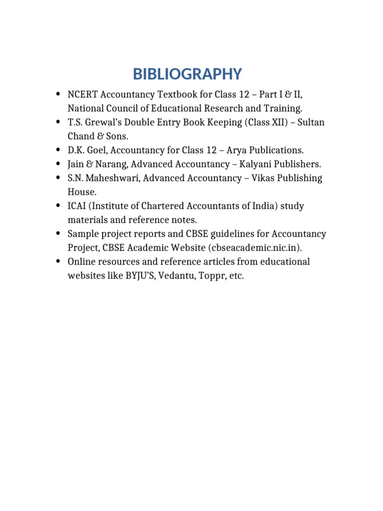 Bibliography Accountancy Class12 Project | PDF